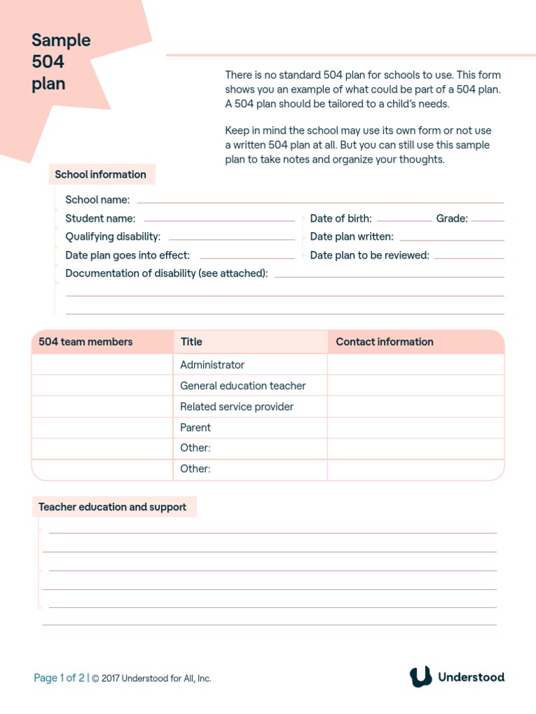 Sample 504 Plan Understood | PDF | Section 504 Of The Rehabilitation ...