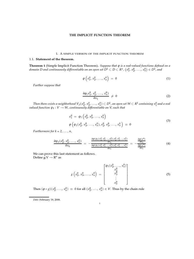 Implicit Function Theorem PDF | PDF | Variable (Mathematics) | Function ...