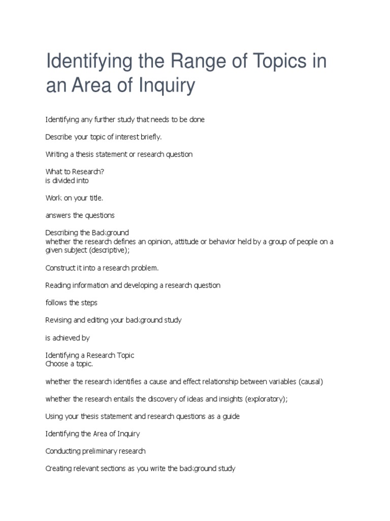 Identifying The Range of Topics in An Area of Inquiry | PDF | Career ...