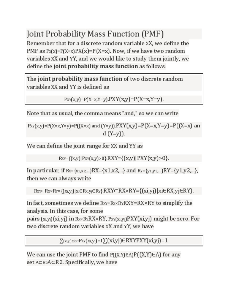 Joint and Marginal PMF | PDF | Applied Mathematics | Statistics