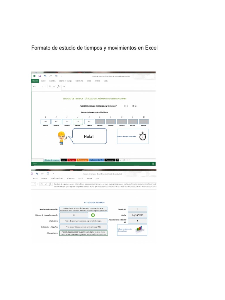 Formato de Estudio de Tiempos y Movimientos en Excel