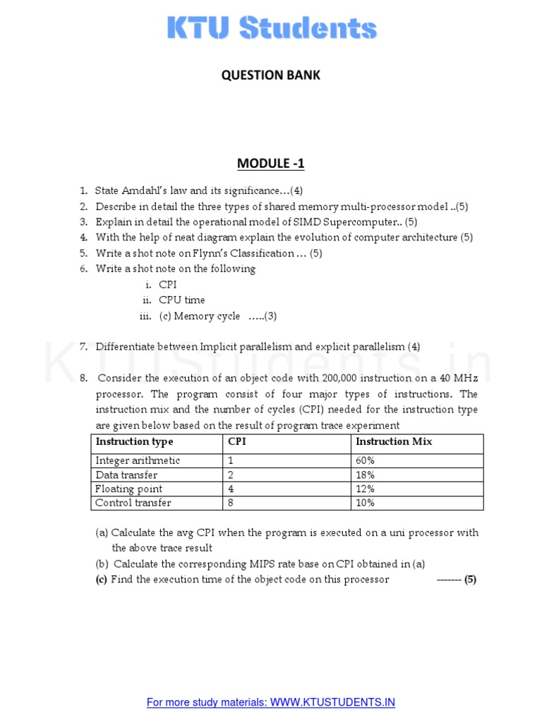Computer Architecture Question Bank | PDF | Central Processing Unit | Parallel Computing