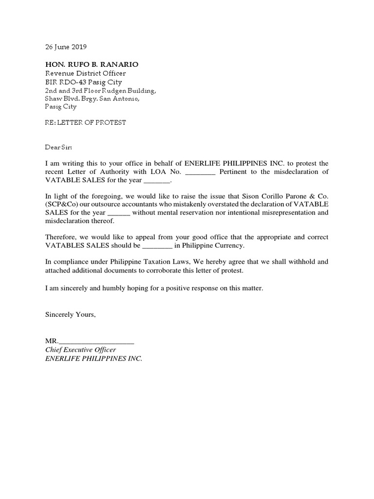 RE Letter of Protest | PDF