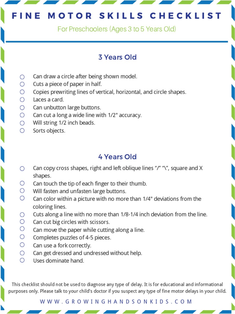 Fine Motor Skills Checklist For Preschoolers PDF | PDF | Home & Garden