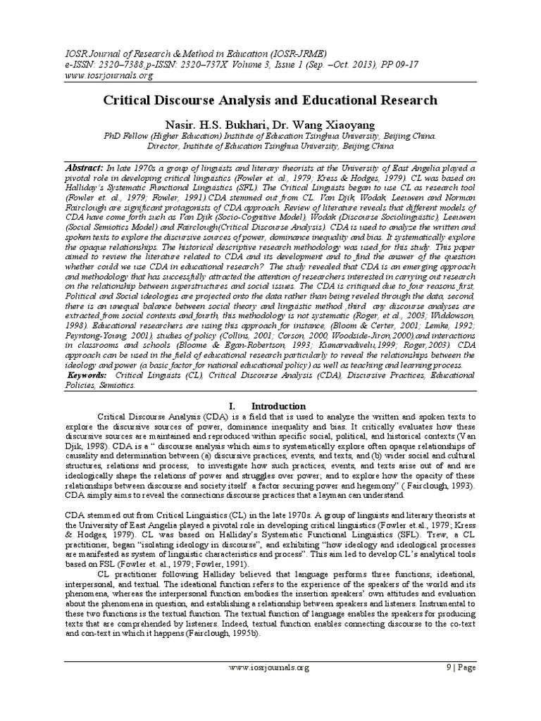 CDA in Educational Research Insights | PDF | Social Science | Critical ...