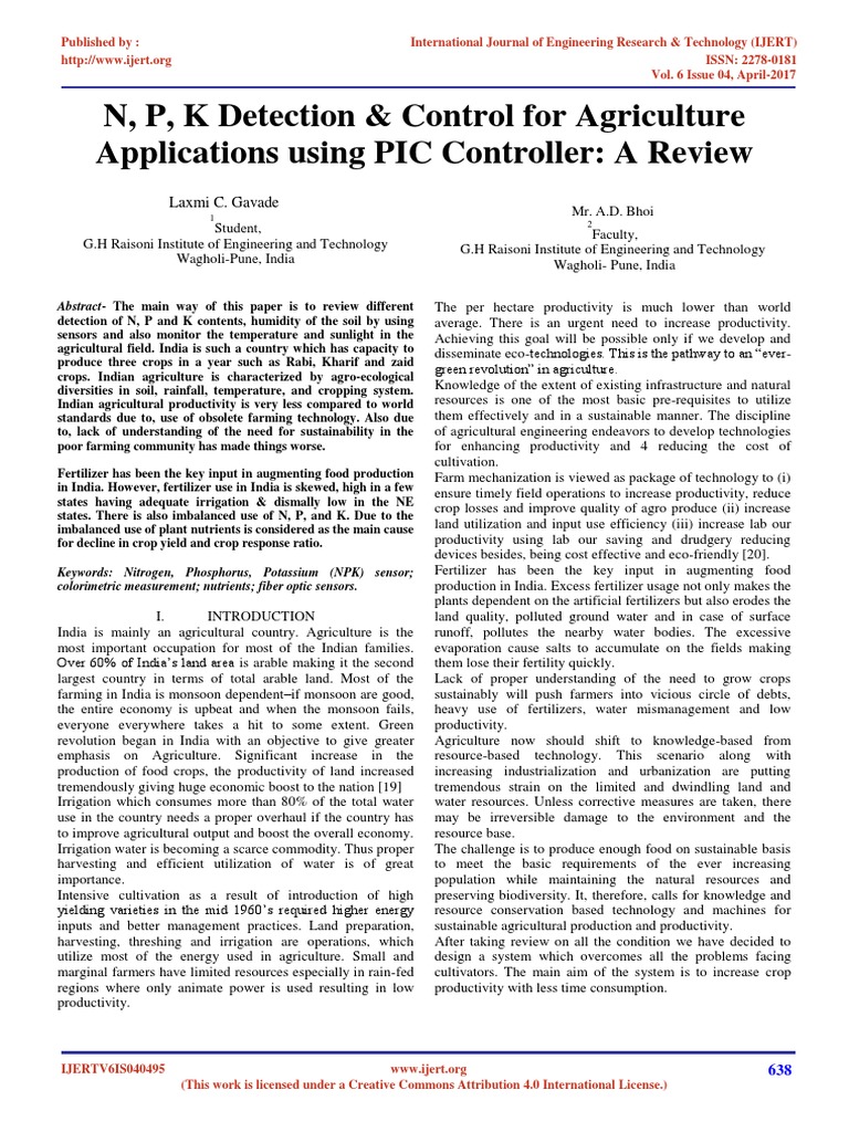NPK Detection in Agriculture Using PIC | PDF | Fertilizer | Infrared