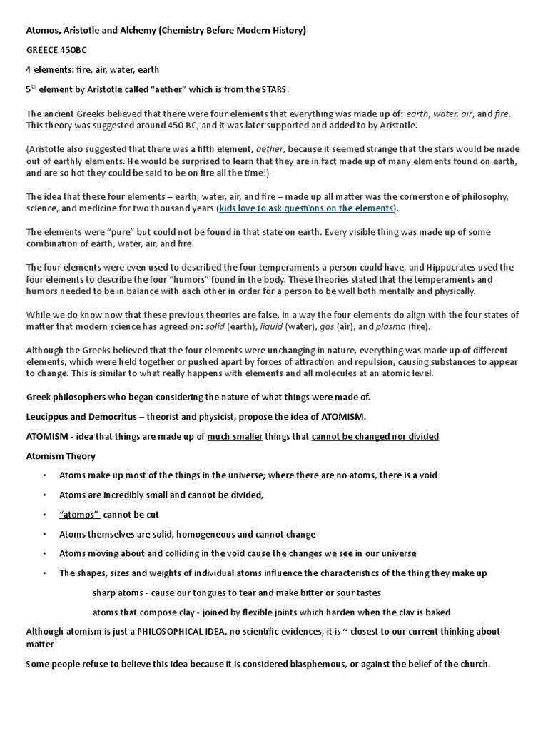 The Foundations of Early Chemistry: Exploring Ancient Greek Theories of ...