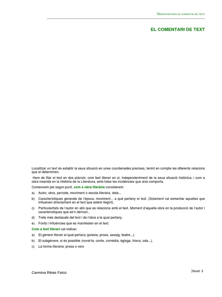 Comentari Text Literari Aemd PDF | PDF