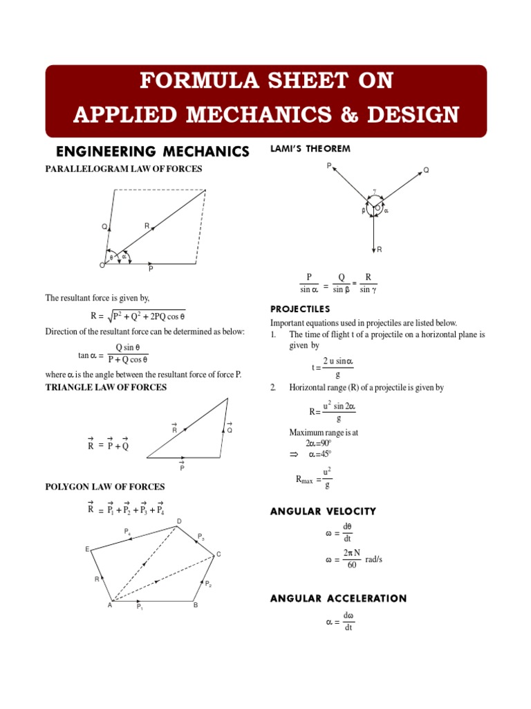 Formula Sheet Applied Mechanics Design PDF | PDF | Strength Of ...