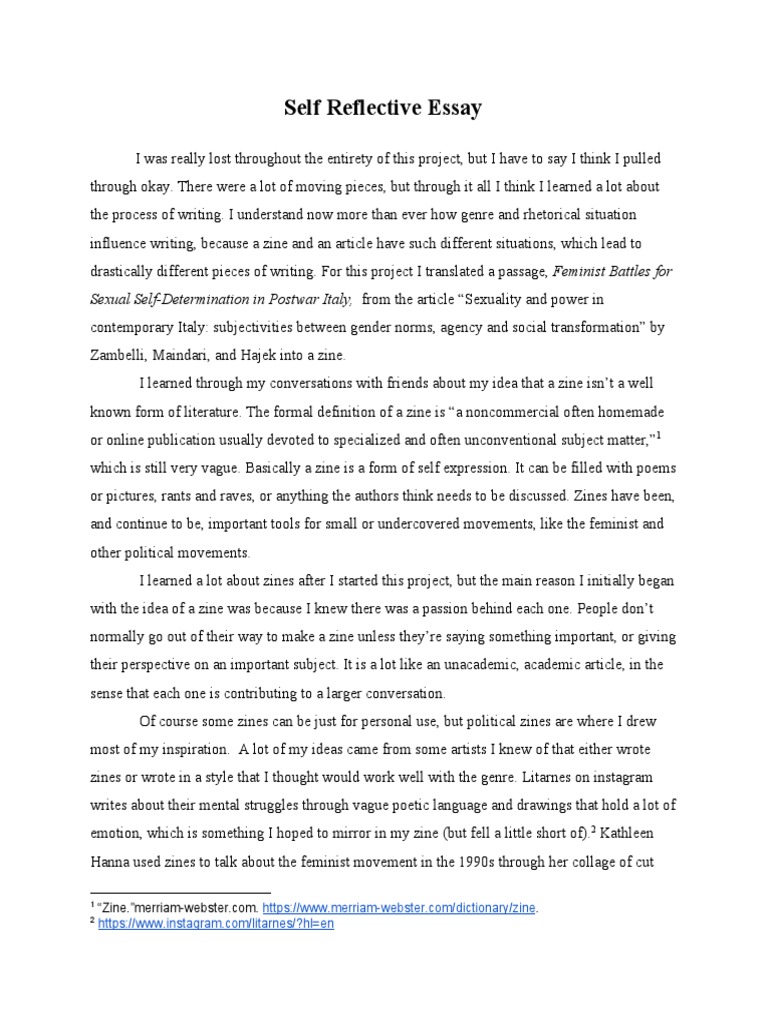 Self Reflective Essay | PDF | Feminism | Gender Studies