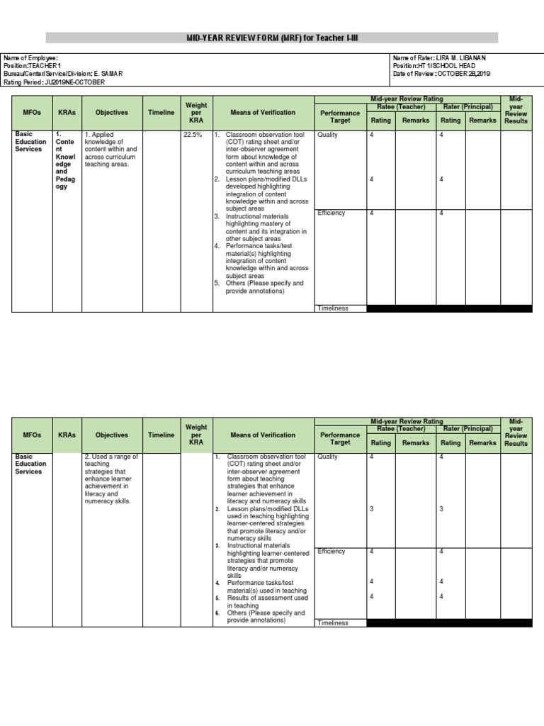 Teacher Mid-Year Performance Review | PDF | Lesson Plan | Teachers