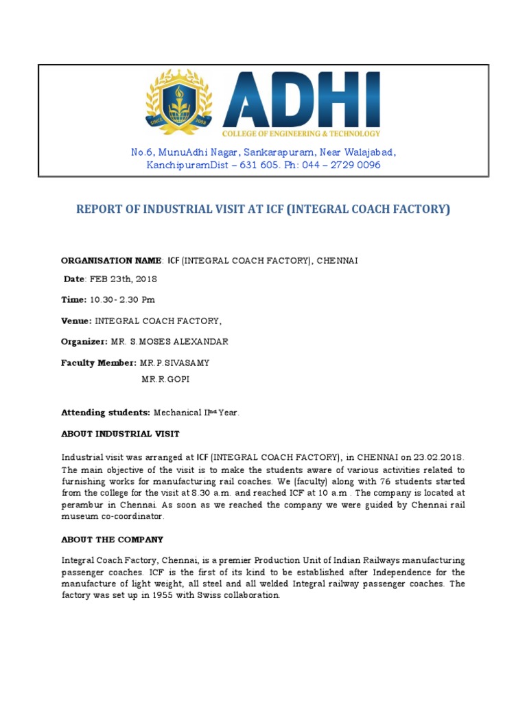 Icf - Report PDF | PDF | Passenger Car (Rail) | Rolling Stock