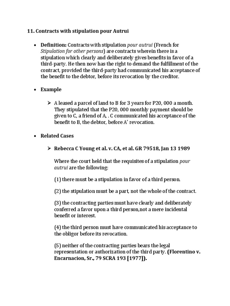 Contract stipulation pour Autrui rules and cases | PDF | Annulment ...