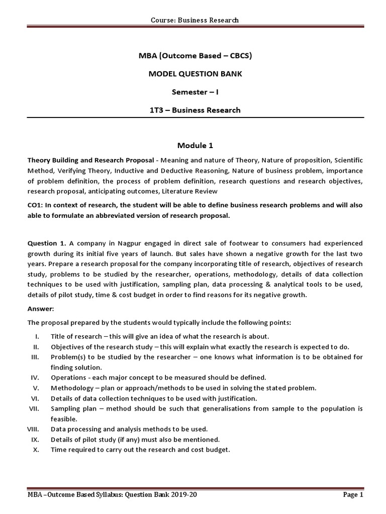MBA Business Research Question Bank | PDF | Sampling (Statistics ...