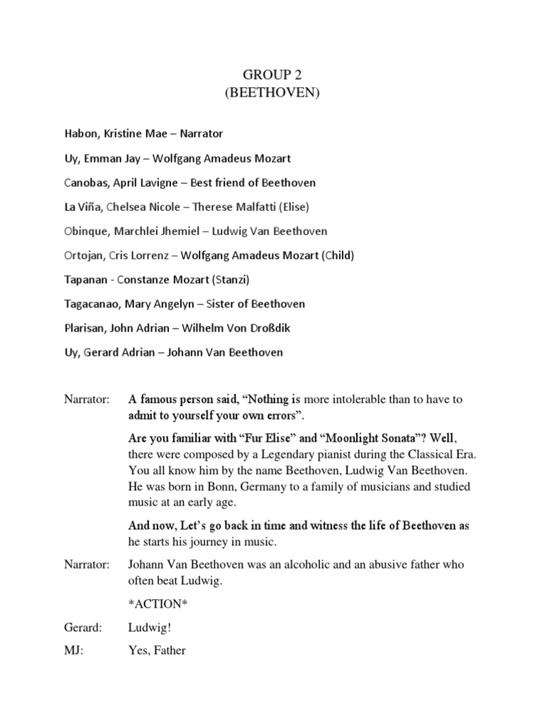 Beethovens Life Script | PDF | Für Elise | Ludwig Van Beethoven