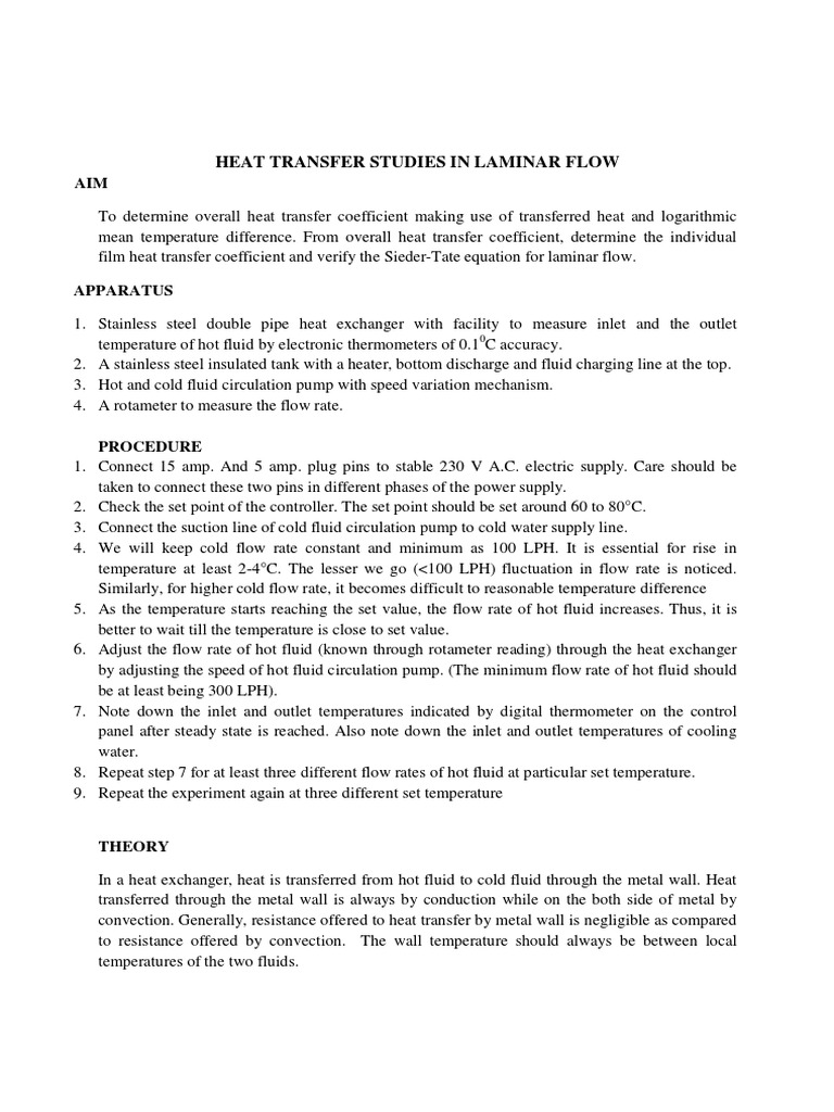 Heat Transfer Studies in Laminar Flow | PDF | Heat Transfer | Heat