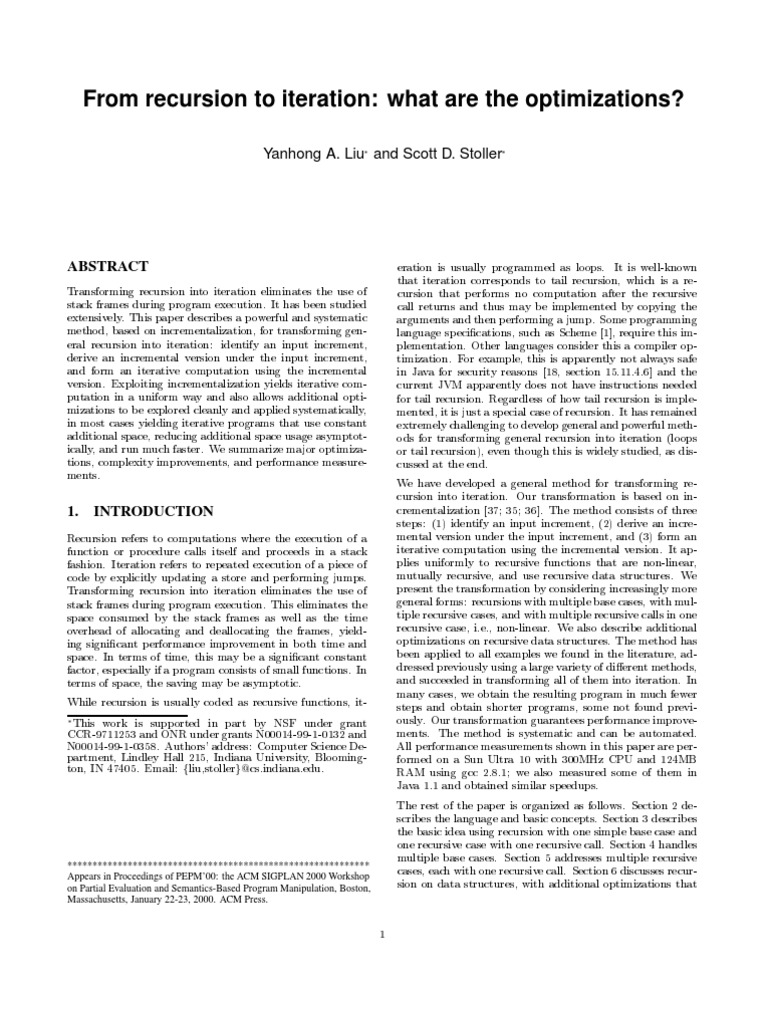 From Recursion To Iteration: What Are The Optimizations?: Yanhong A. Liu and Scott D. Stoller ...