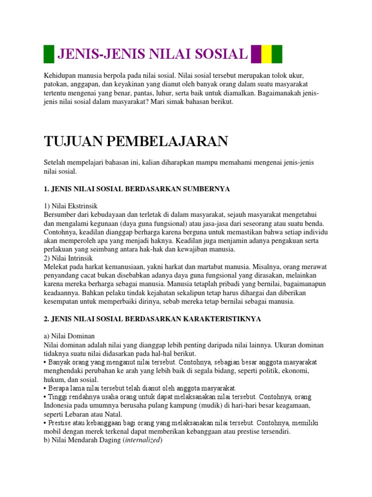 Jenis Jenis Nilai Sosial | PDF