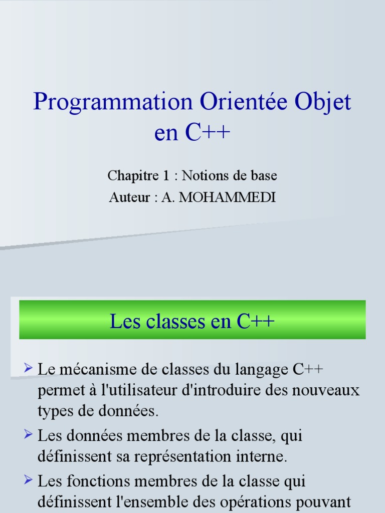 Programmation Orientée Objet en C++ | PDF | Classe (informatique) | C