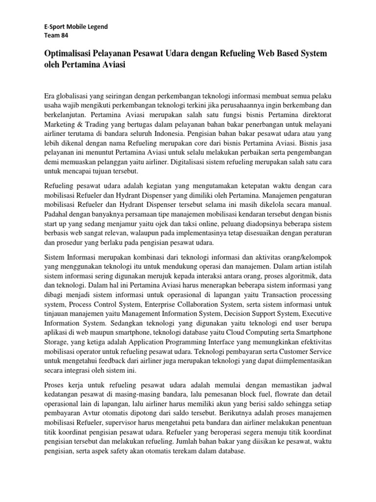 Optimalisasi Refueling Dengan Menggunakan Web Based System Oleh Pertamina Aviasi | PDF
