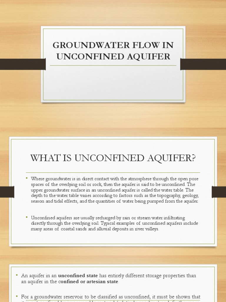 Unconfined Aquifer Characteristics and Flow | PDF | Aquifer | Groundwater