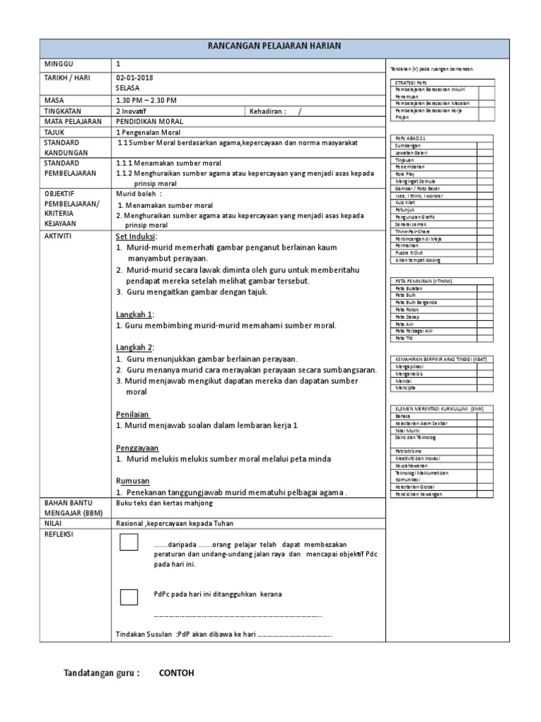 CONTOH RPH Moral 2018 (Peraturan Jalan Raya) | PDF