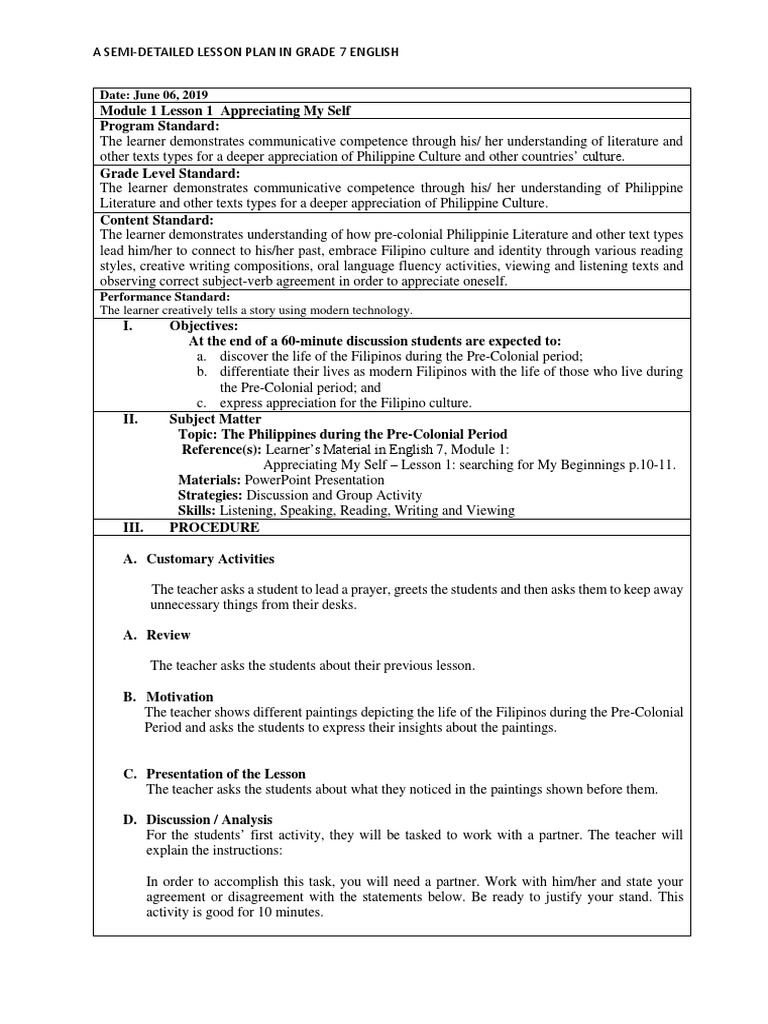 Pre-Colonial Philippines Lesson Plan | PDF | Teachers | Lesson Plan