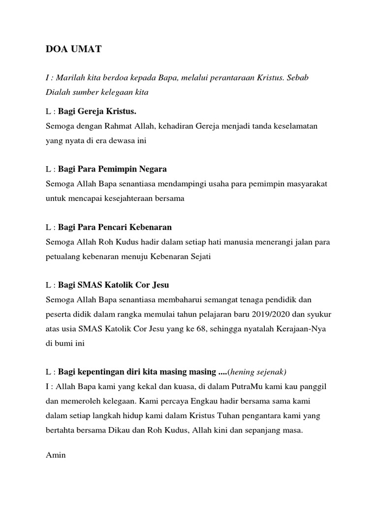 Doa Umat Jumat Pertama Katolik | PDF