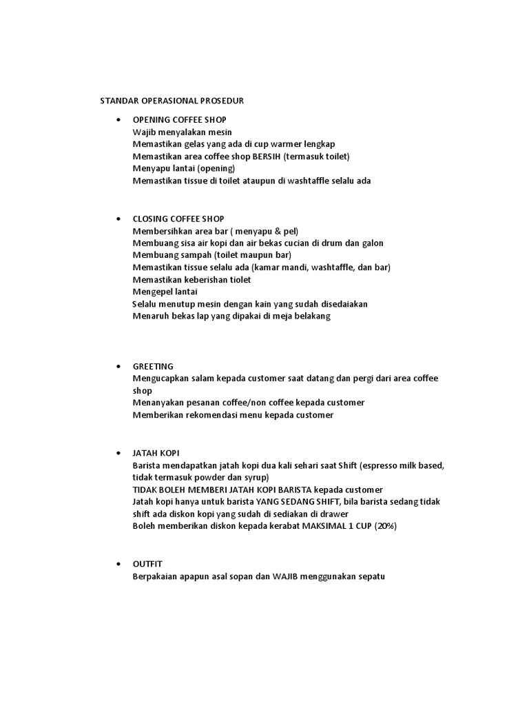 SOP Barista untuk Coffee Shop | PDF | Griya & Taman