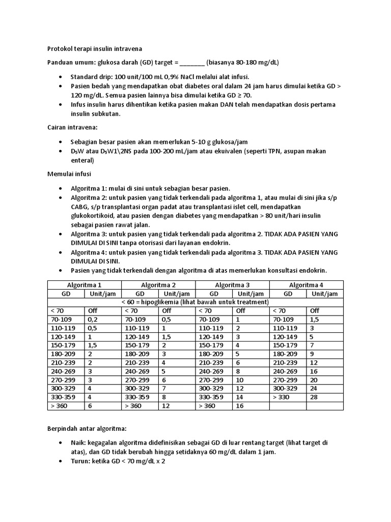 Protokol Terapi Insulin Intravena | PDF
