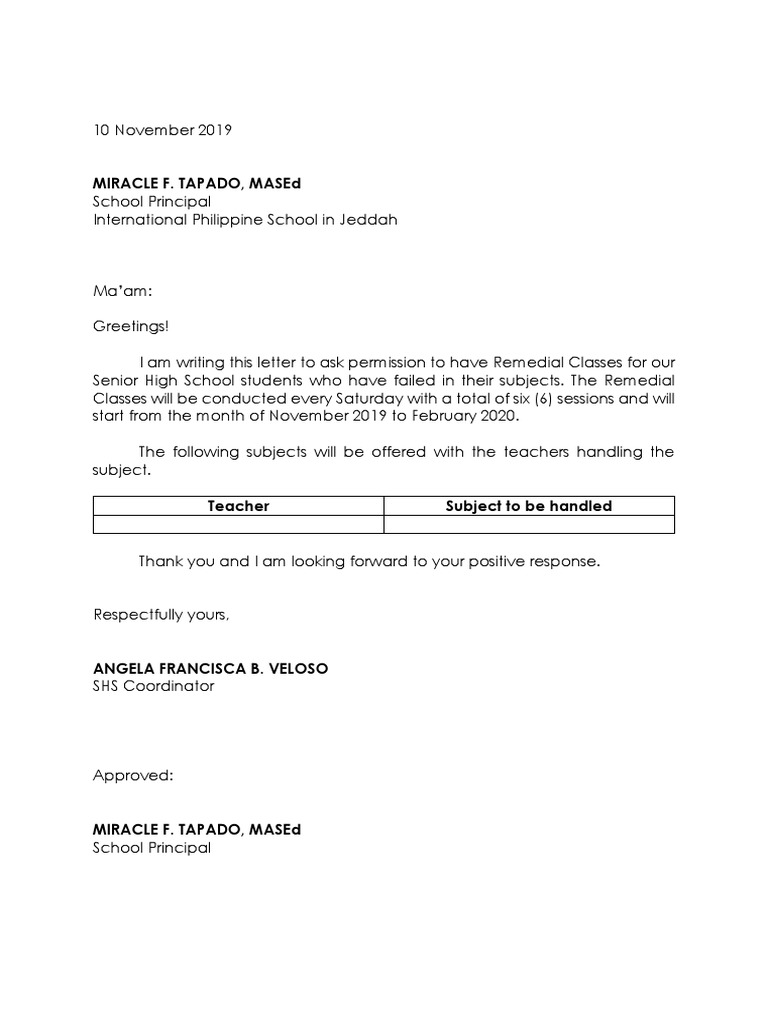 Remedial Classes Proposal for Students | PDF | Career & Growth