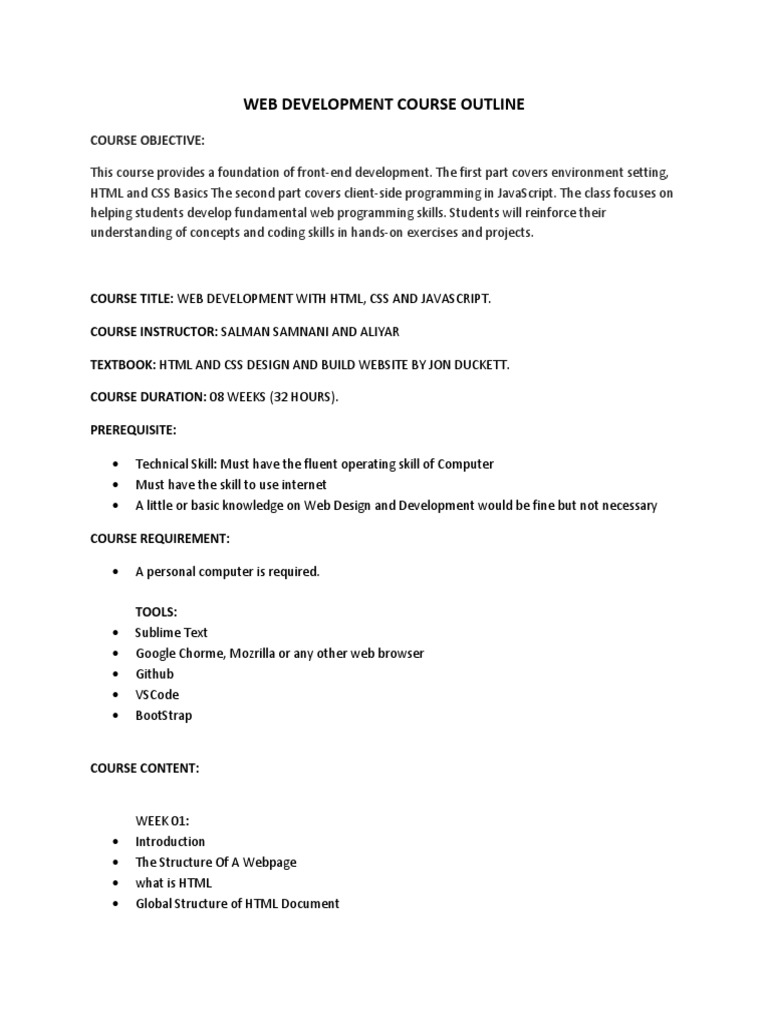 Web Development Course Outline | PDF | Html | Cascading Style Sheets