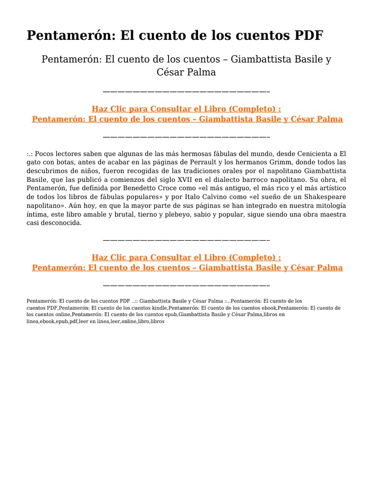 Pentameron El Cuento de Los Cuentos PDF | PDF