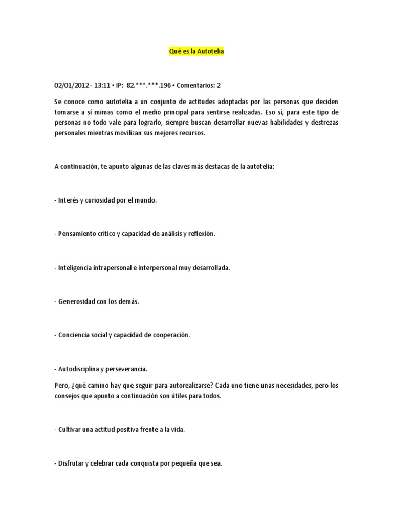 Definición de Autotelia y Claves para Practicarla | PDF