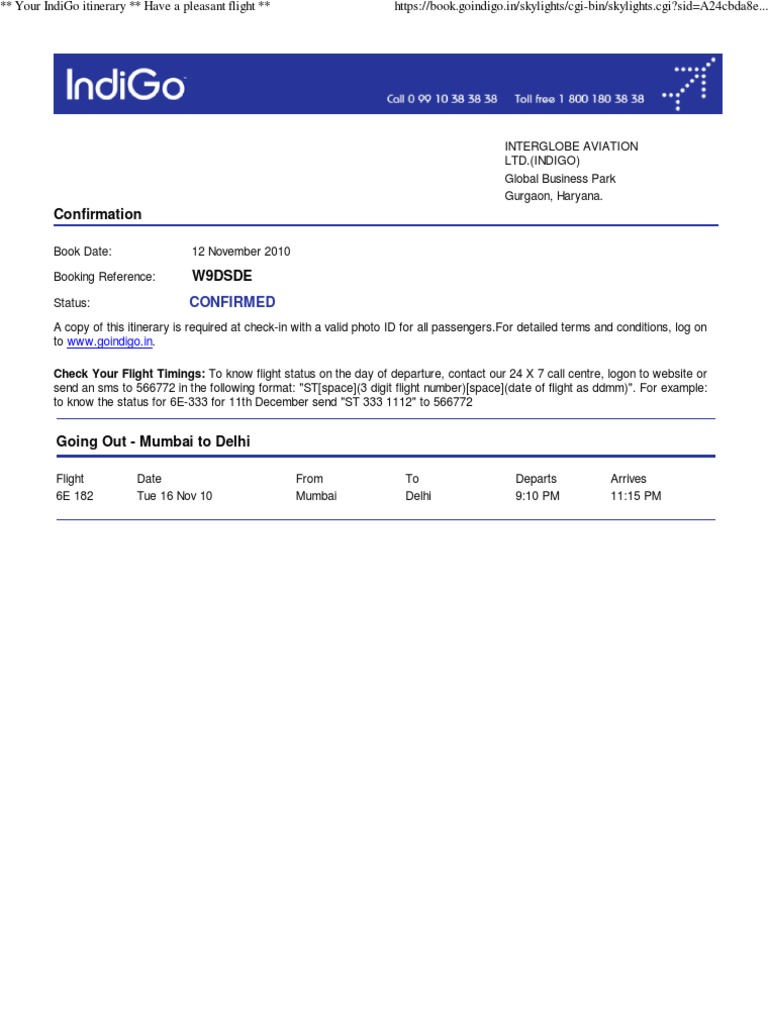 Your IndiGo Itinerary .. | PDF | Airlines | Transport