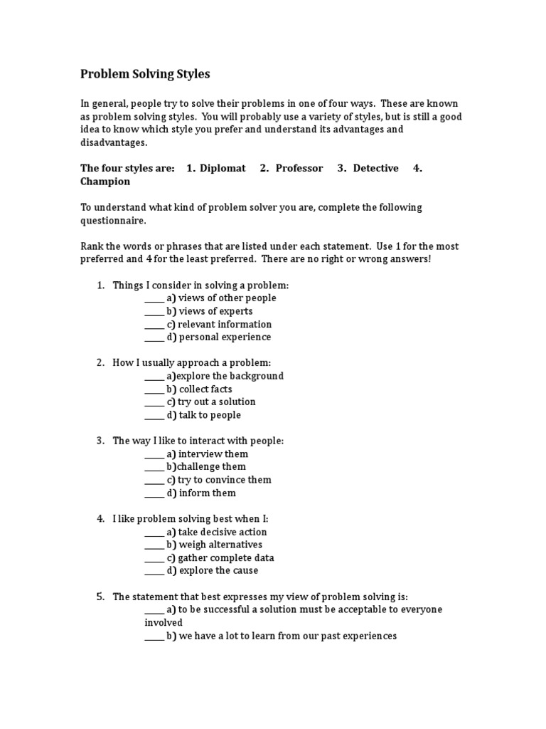 Problem Solving Styles | PDF | Communication | Behavioural Sciences