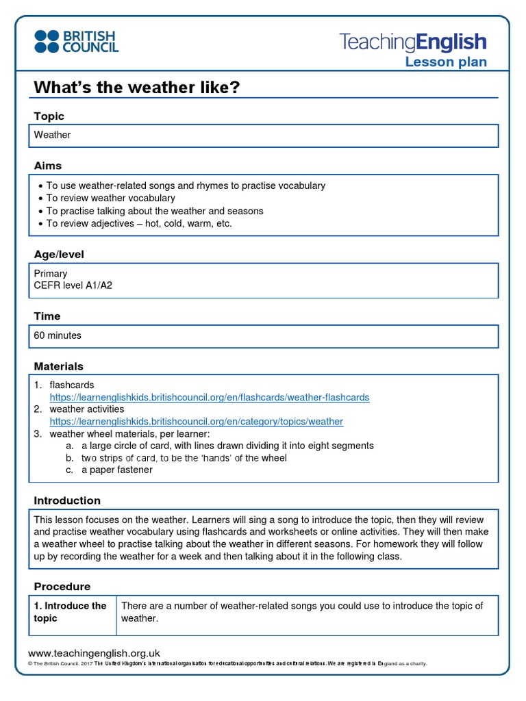 Teaching Kids Whats The Weather Like Lesson Plan PDF | PDF | Cognition ...