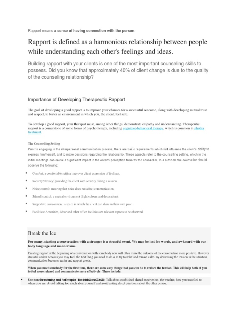 Rapport Building | PDF | Psychotherapy | Action (Philosophy)