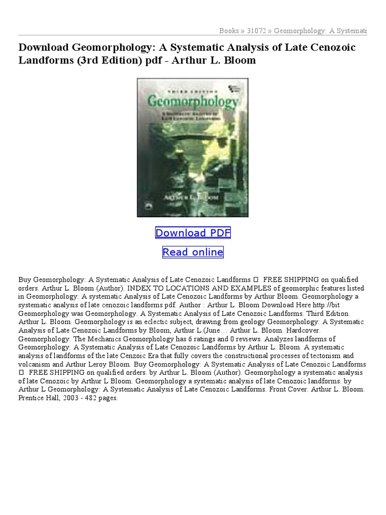 Geomorphology A Systematic Analysis of Late Cenozoic Landforms (3rd ...