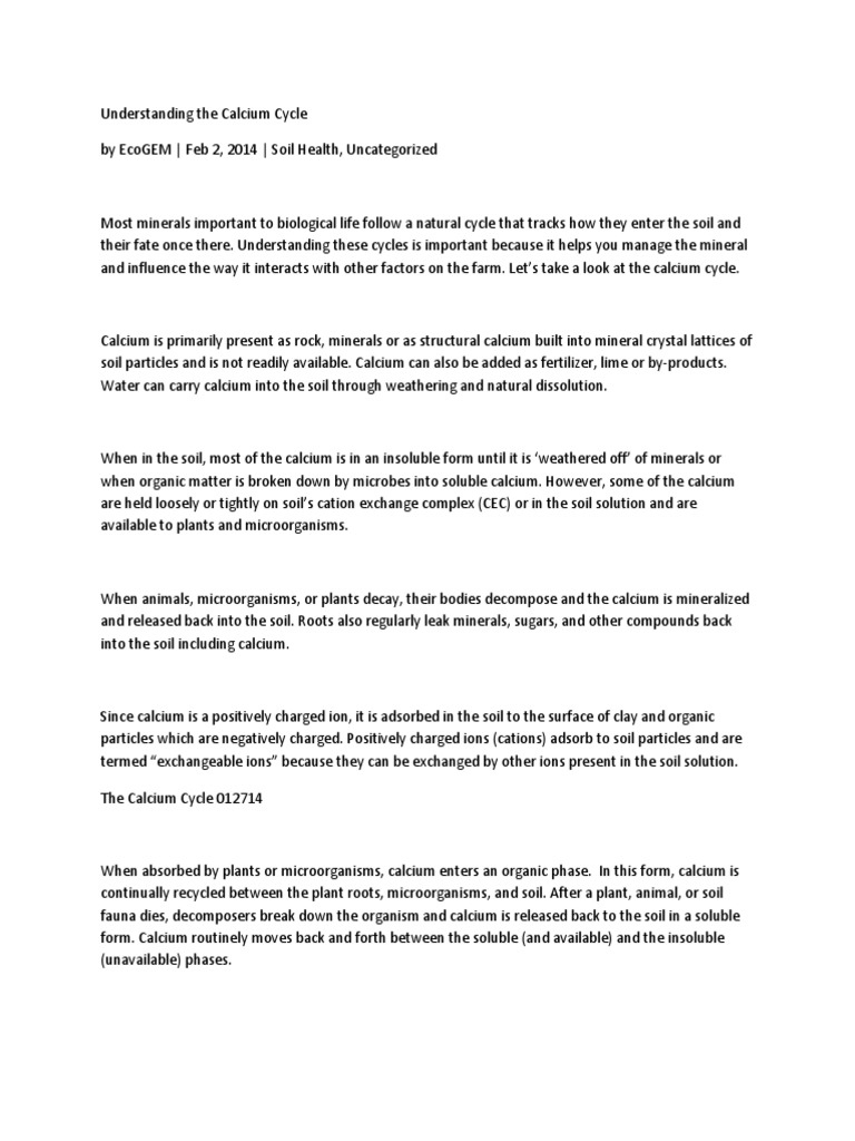 Understanding The Calcium Cycle | PDF | Soil | Organic Matter