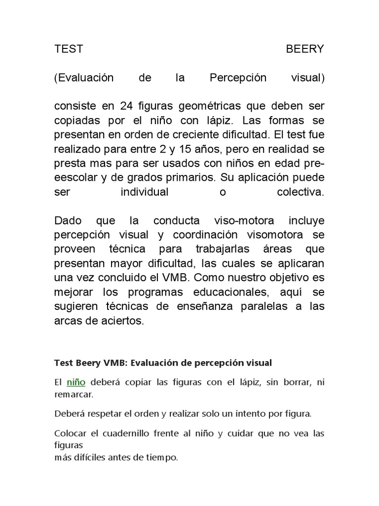 Test Beery: Evaluación de Percepción Visual | PDF | Relaciones ...
