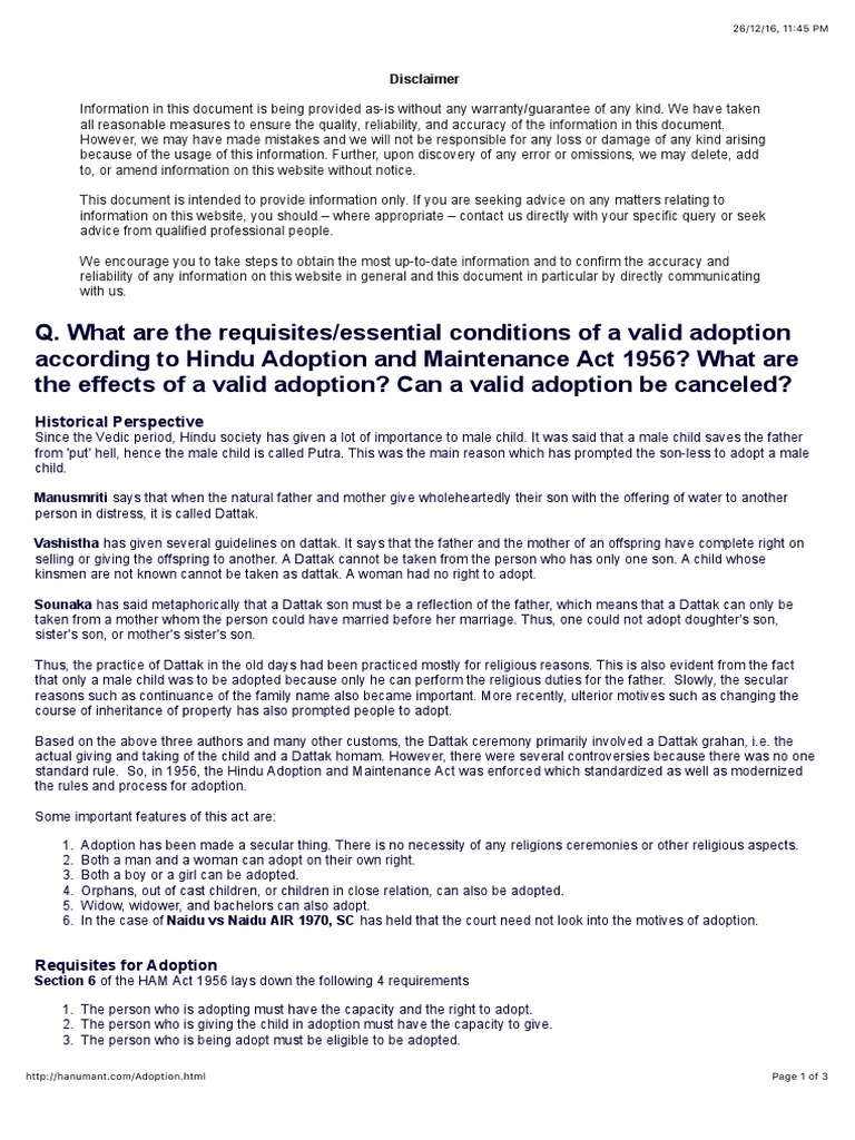 Essential Condition of Valid Adoption PDF | PDF | Wife | Adoption