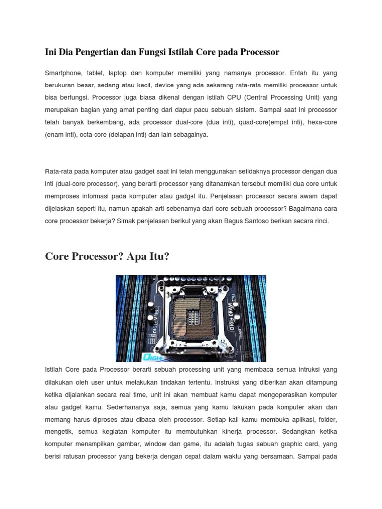 Ini Dia Pengertian Dan Fungsi Istilah Core Pada Processor | PDF