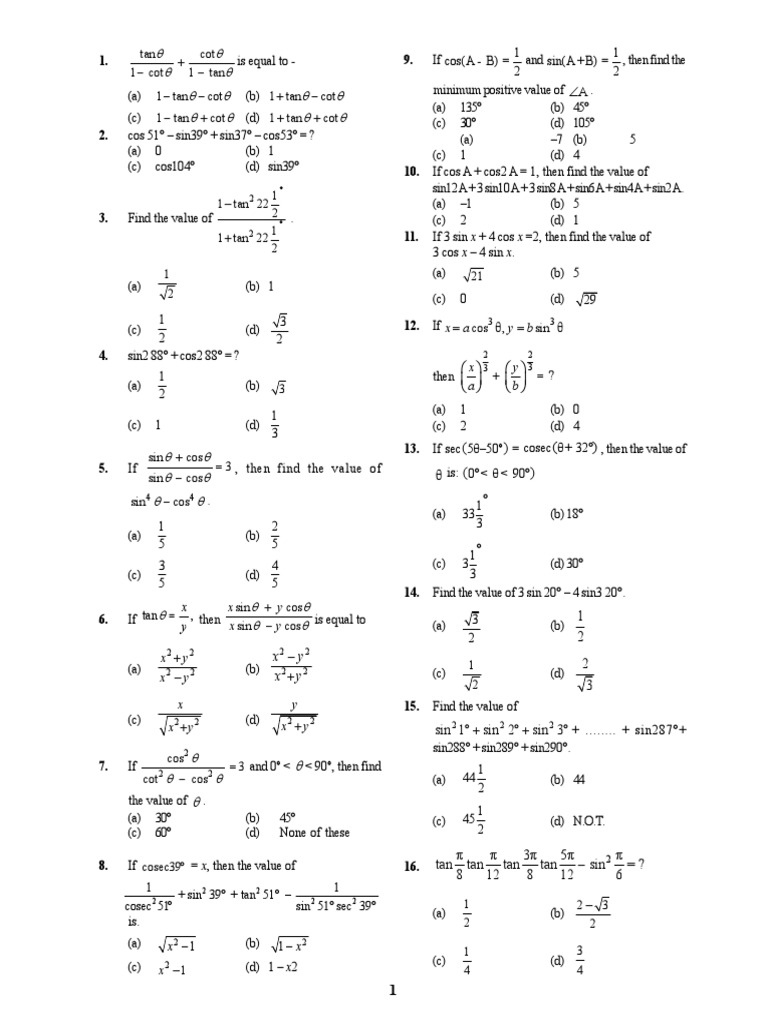 Trigonometry Quiz for Math Enthusiasts | PDF | Mechanics | Space