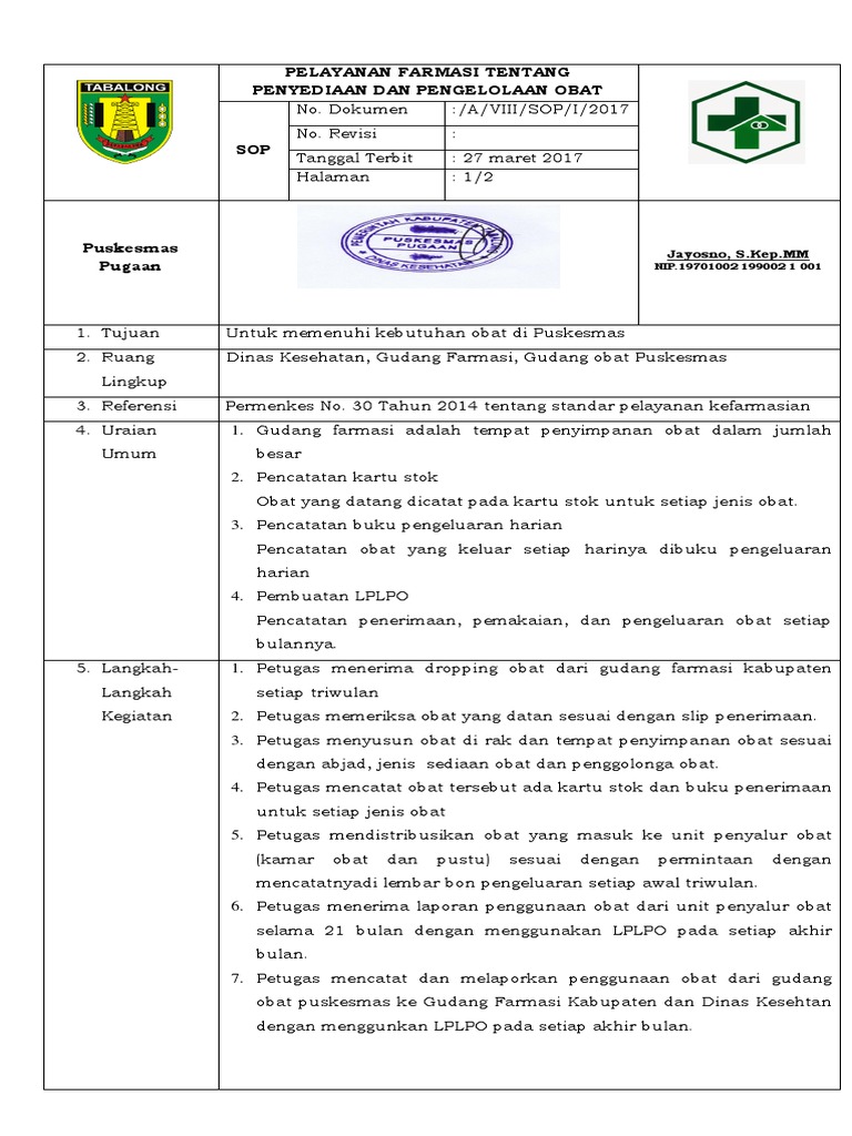 Sop Permintaan Obat Dari Gudang Puskesmas Ke Gudang Farmasi | PDF