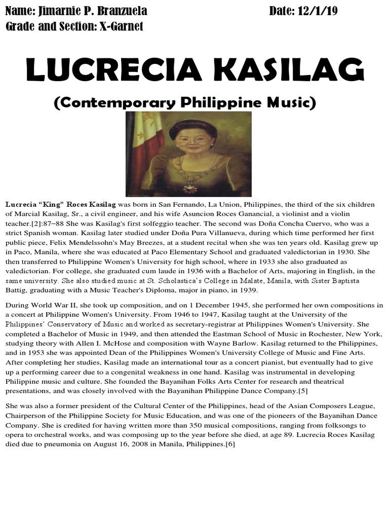 Lucrecia Kasilag: Philippine Music Pioneer | PDF | Performing Arts ...