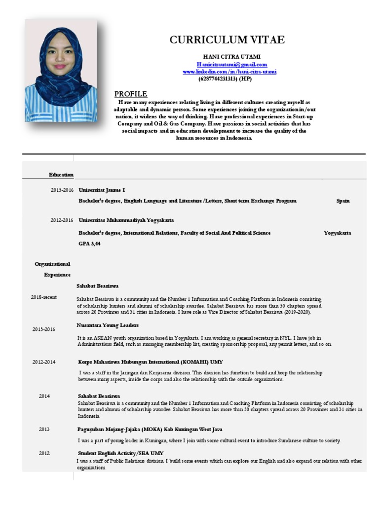 CV - Hani Citra Utami PDF | PDF | Indonesia