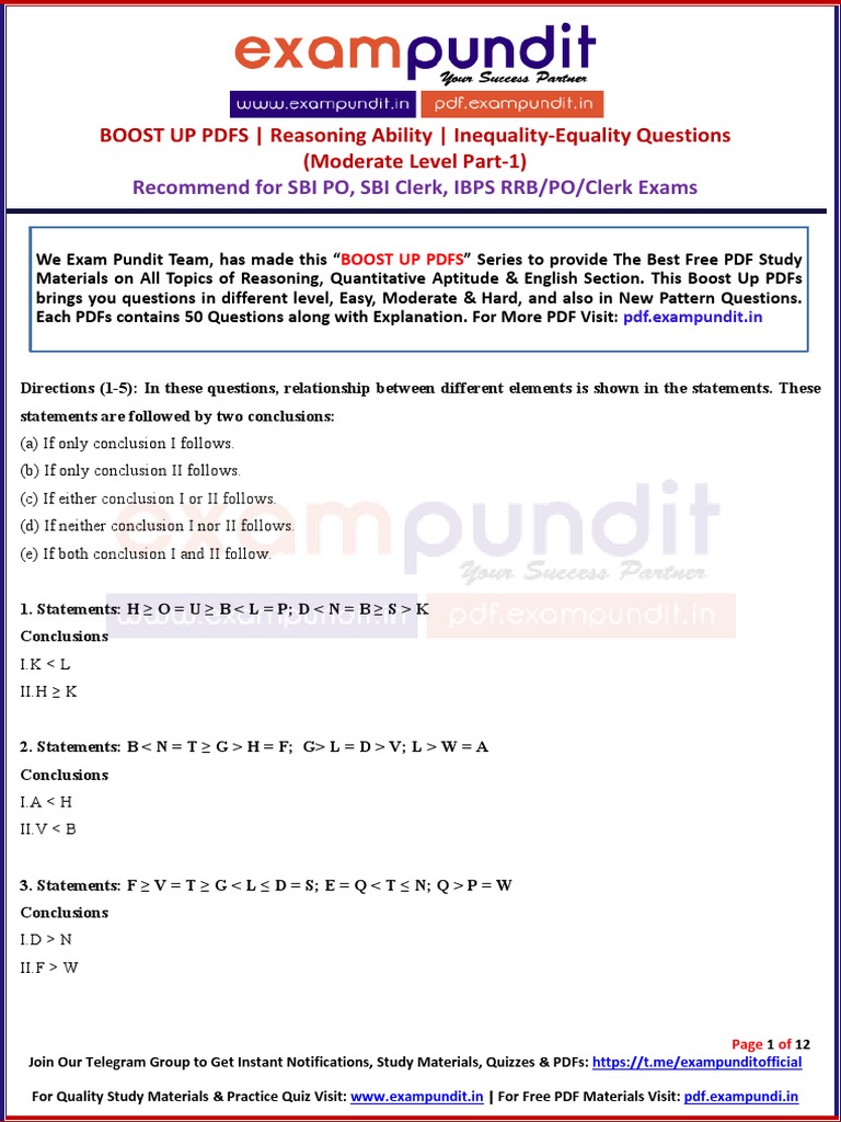 Inequality Questions Moderate Level Part 1 Boost Up Pdfs Pdf Quiz