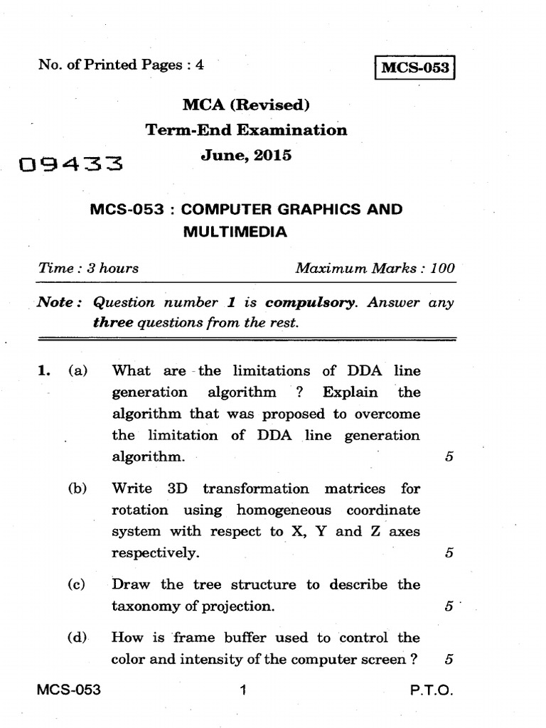 BCS 053 June2015 PDF | PDF | Geometry | Computer Graphics