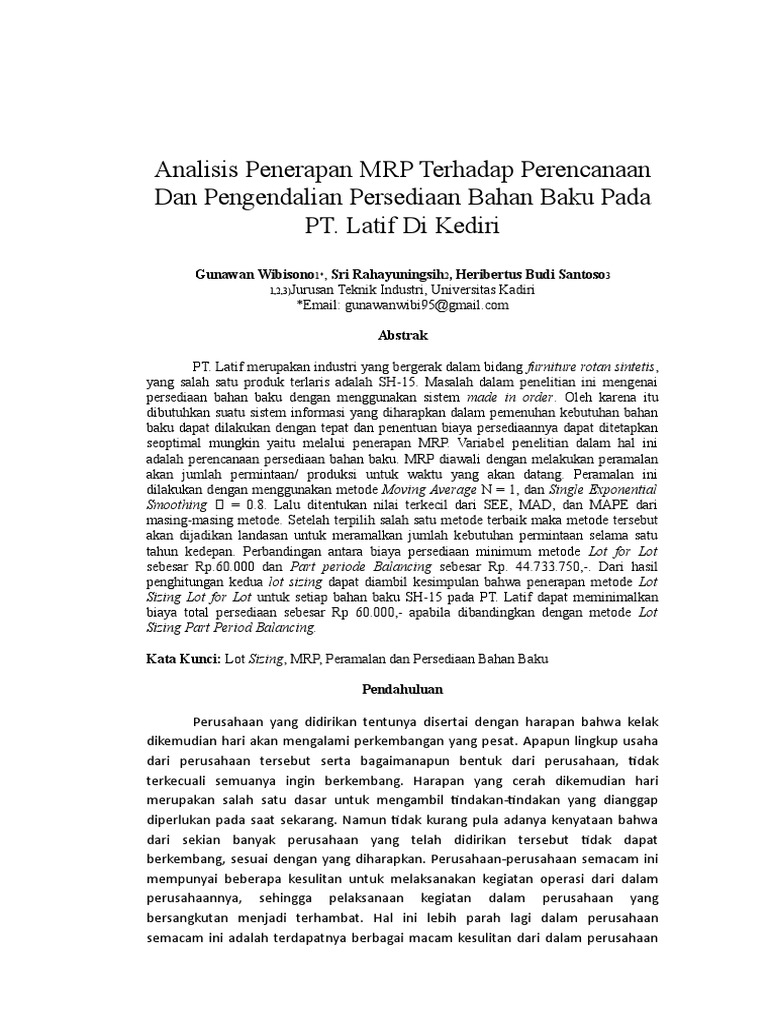 Analisis Penerapan MRP Terhadap Perencanaan Dan Pengendalian Persediaan Bahan Baku Pada PT | PDF